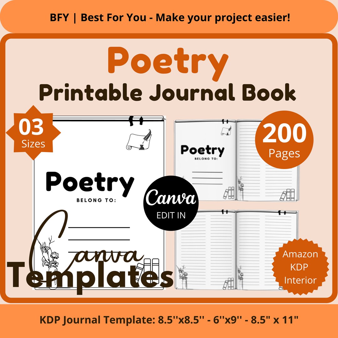 3 Printable Poetry Journal KDP Journal Notebooks Bundle 8.5''x8.5'' 6 ...