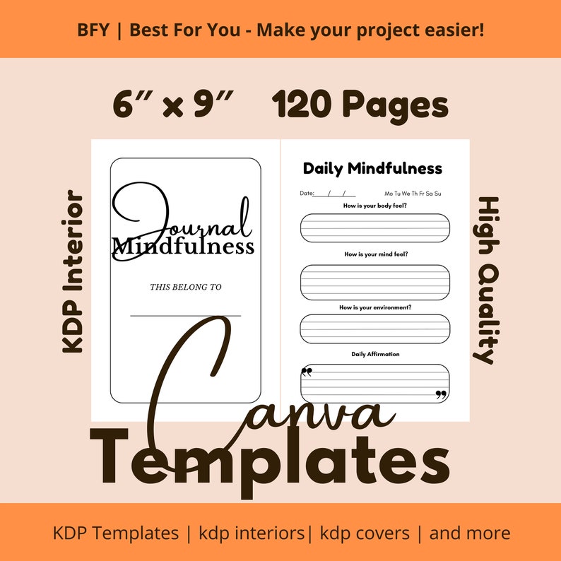 2 Printable Mindfulness Journal Amazon KDP Interior Templates 6''x9'' 8 ...