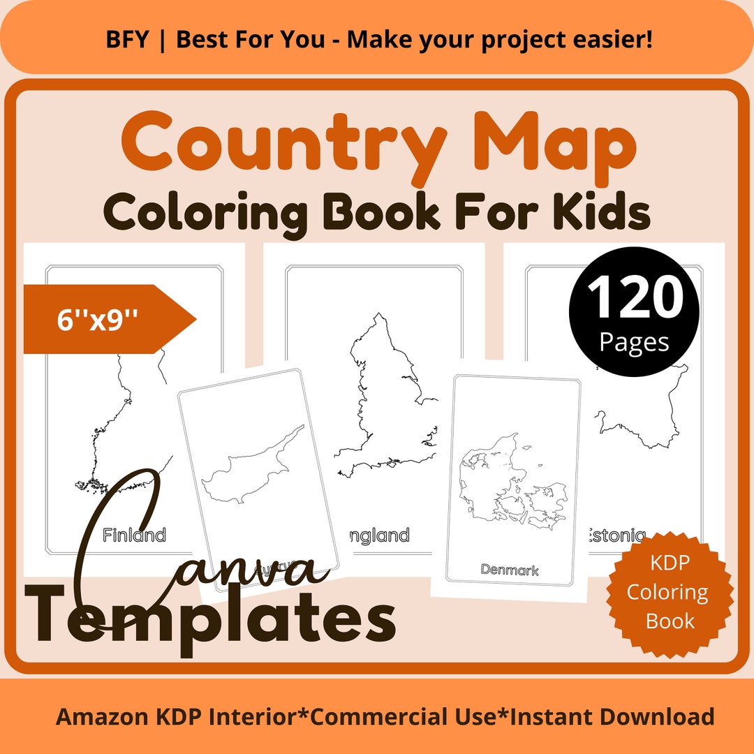 Country Map Coloring Pages for Kids Printable Coloring Book 6''x9'' 120 ...
