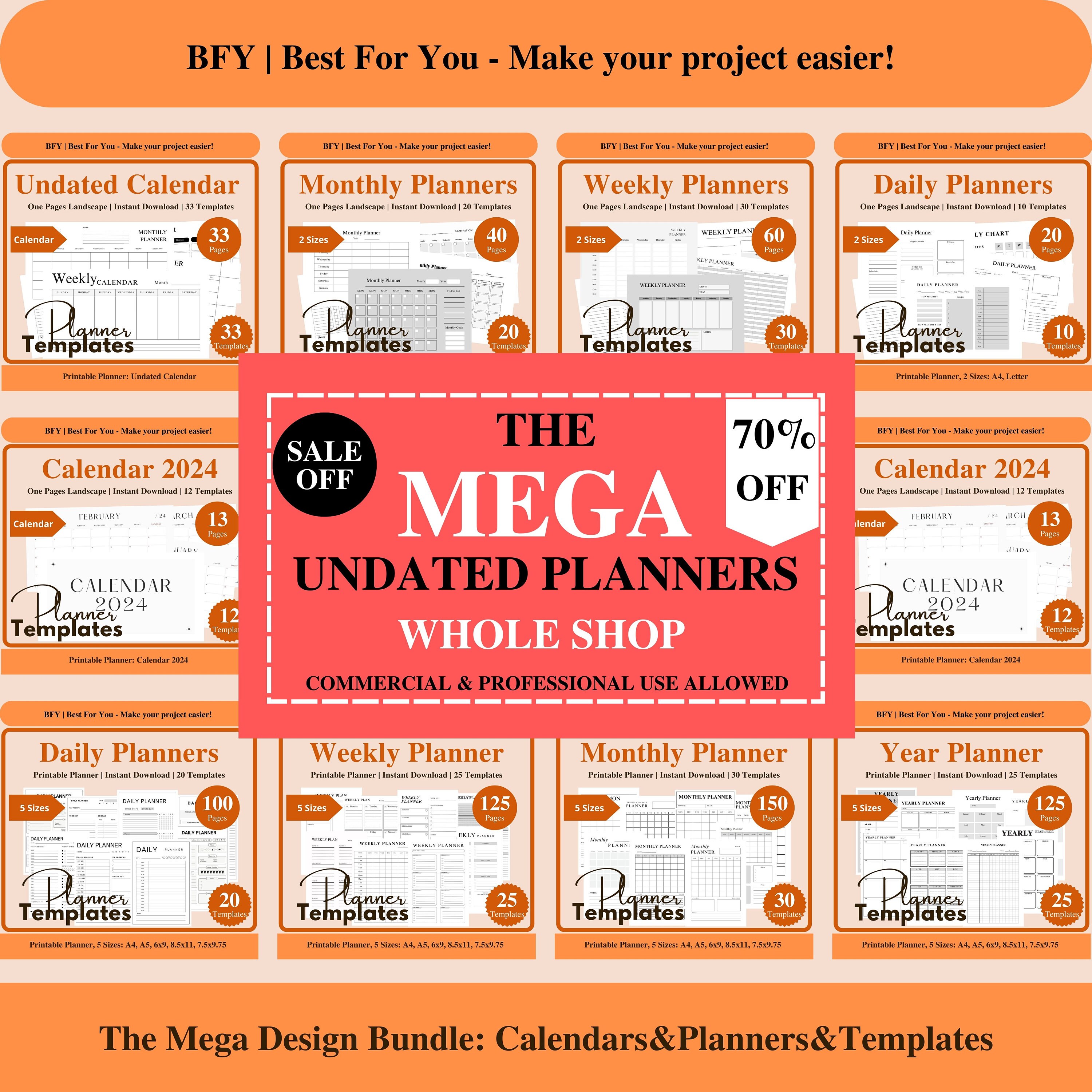The Whole Shop Bundle Undated Planners: Daily Planners, Weekly Planners ...
