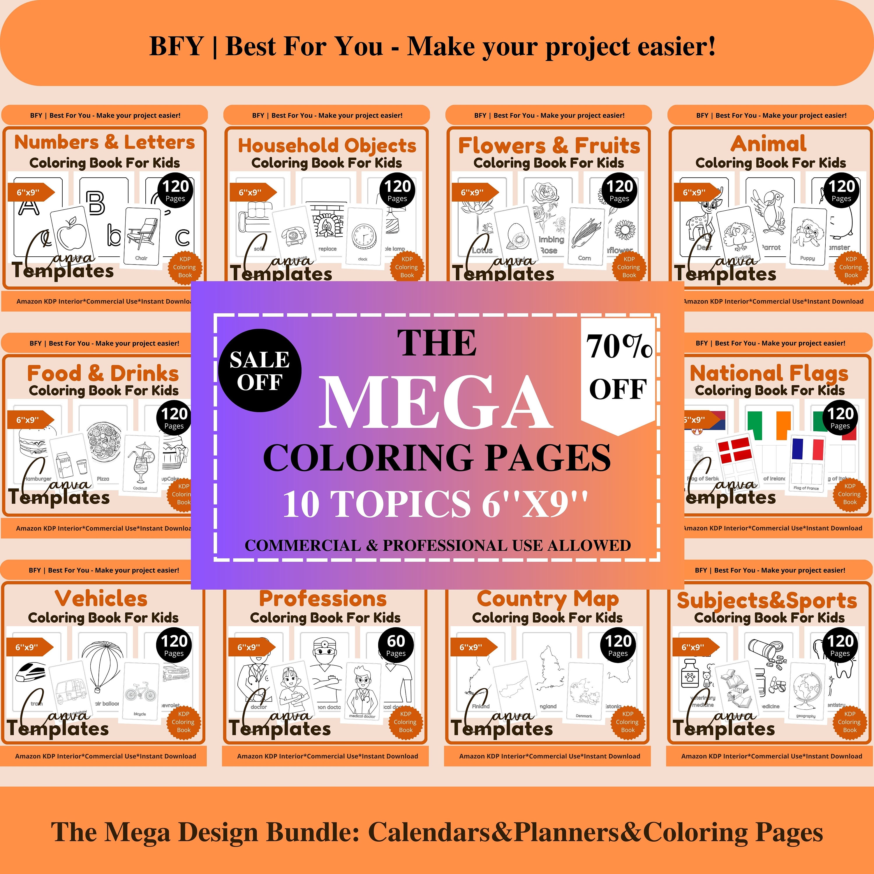 The Mega Design Bundle Coloring Pages Coloring Pages Bundle for Kids 6 ...