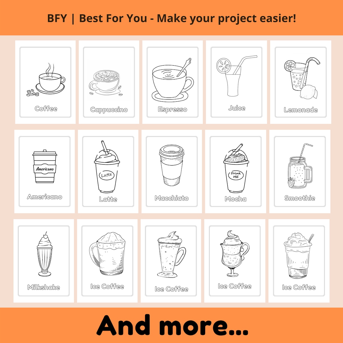 Printable Drinks Coloring Pages for Kids Toddler Coloring Book 8.5''x11 ...