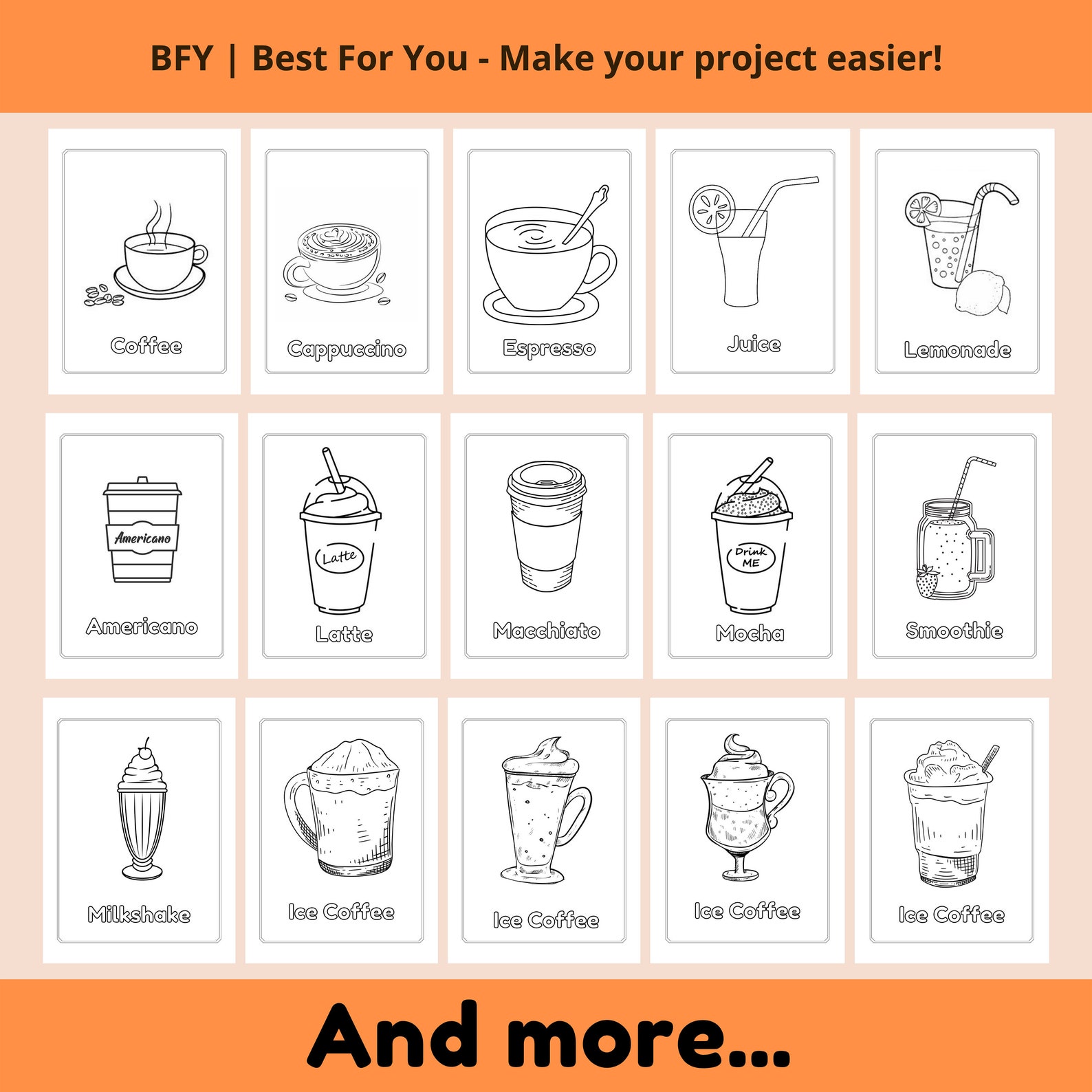 Printable Drinks Coloring Pages for Kids Toddler Coloring Book 8.5''x11 ...