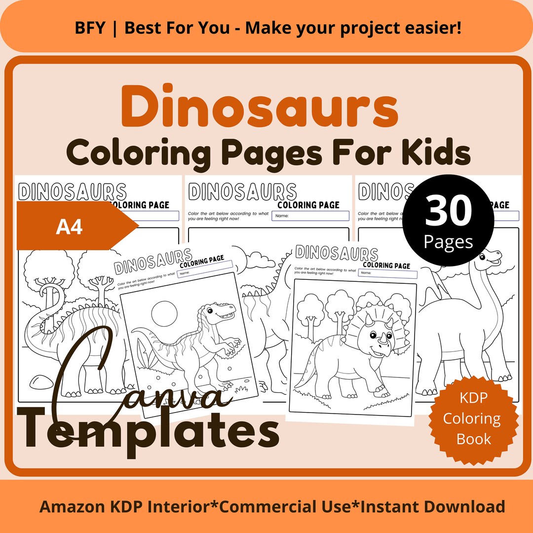 30 Dinosaurs Coloring, Cute Dinosaur Pages Printable Digital Coloring ...