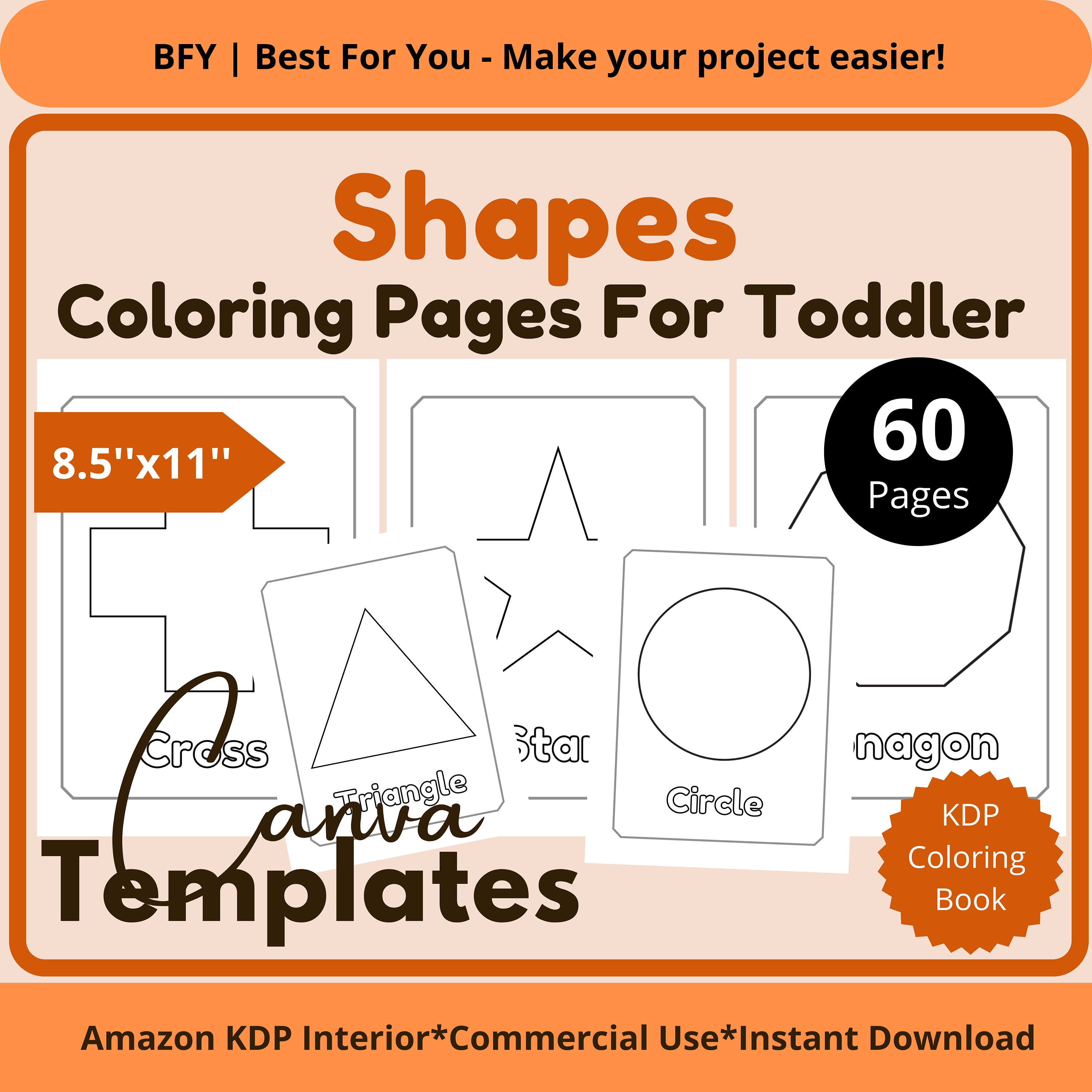 Printable Shapes Coloring Pages for Kids Toddler Coloring Book 8.5''x11 ...