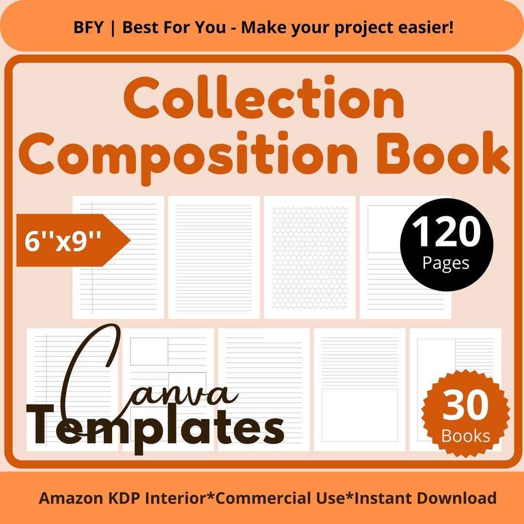 30 Composition Books Collection Printable Amazon KDP Interior Bundle 6''x9'' 120 Pages 30 Blank ...
