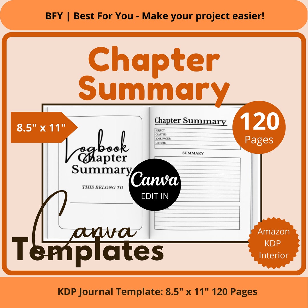 Printable Book Chapter Summary Template Amazon KDP Interiors Bundle 8.5 ...