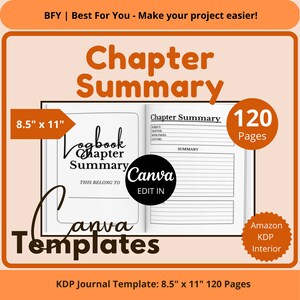 Printable Book Chapter Summary Template Amazon KDP Interiors Bundle 8.5 ...
