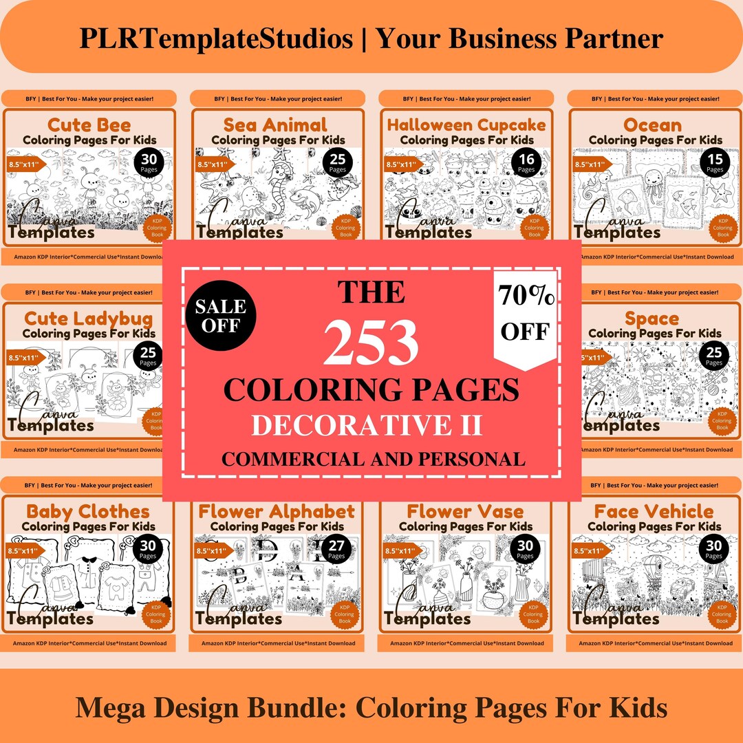 253 Printable Coloring Pages | Printable Kids Coloring Book Bundle | 10 ...