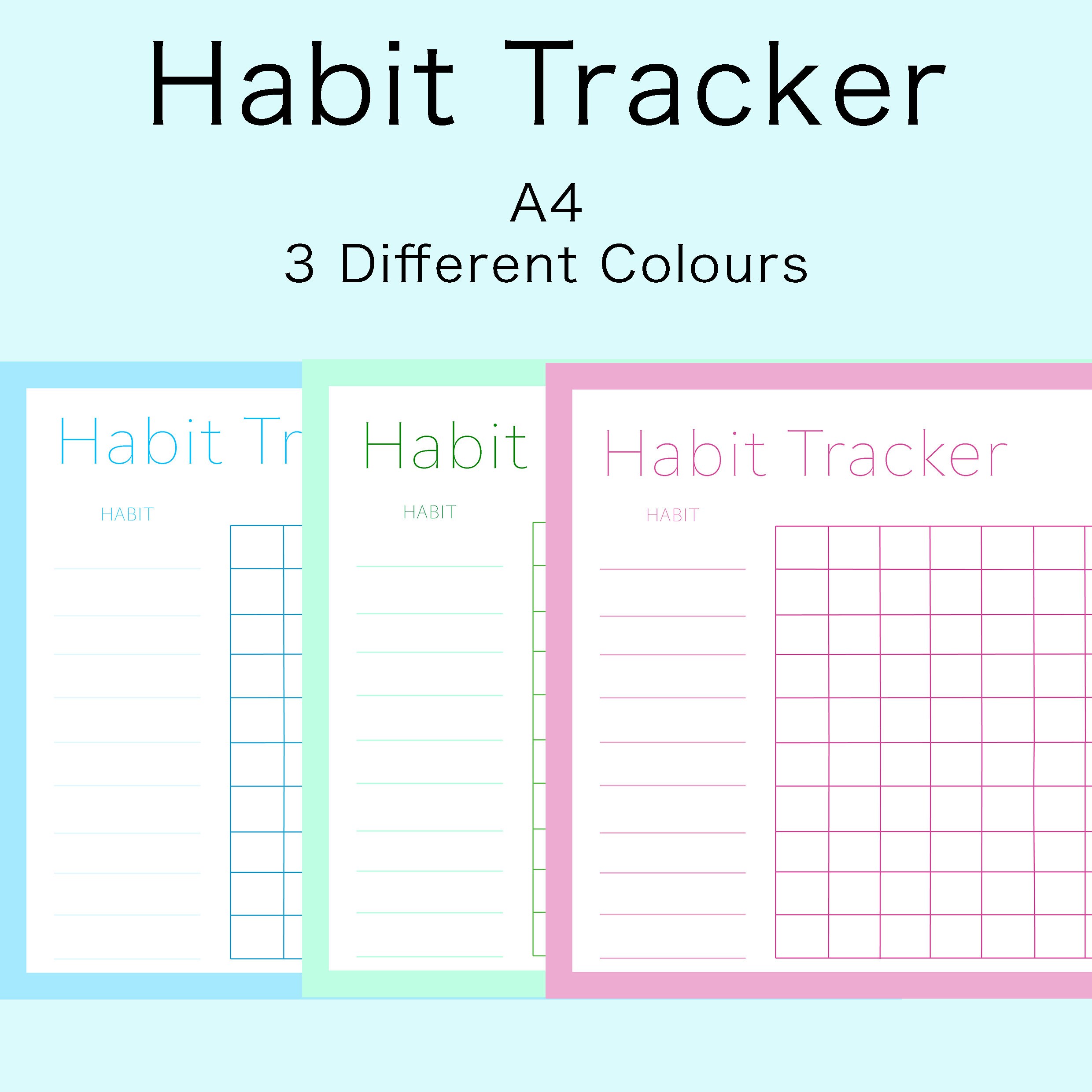 Habit Tracker Printable PDF 3 Colours Pink Green Blue A4 - Etsy México