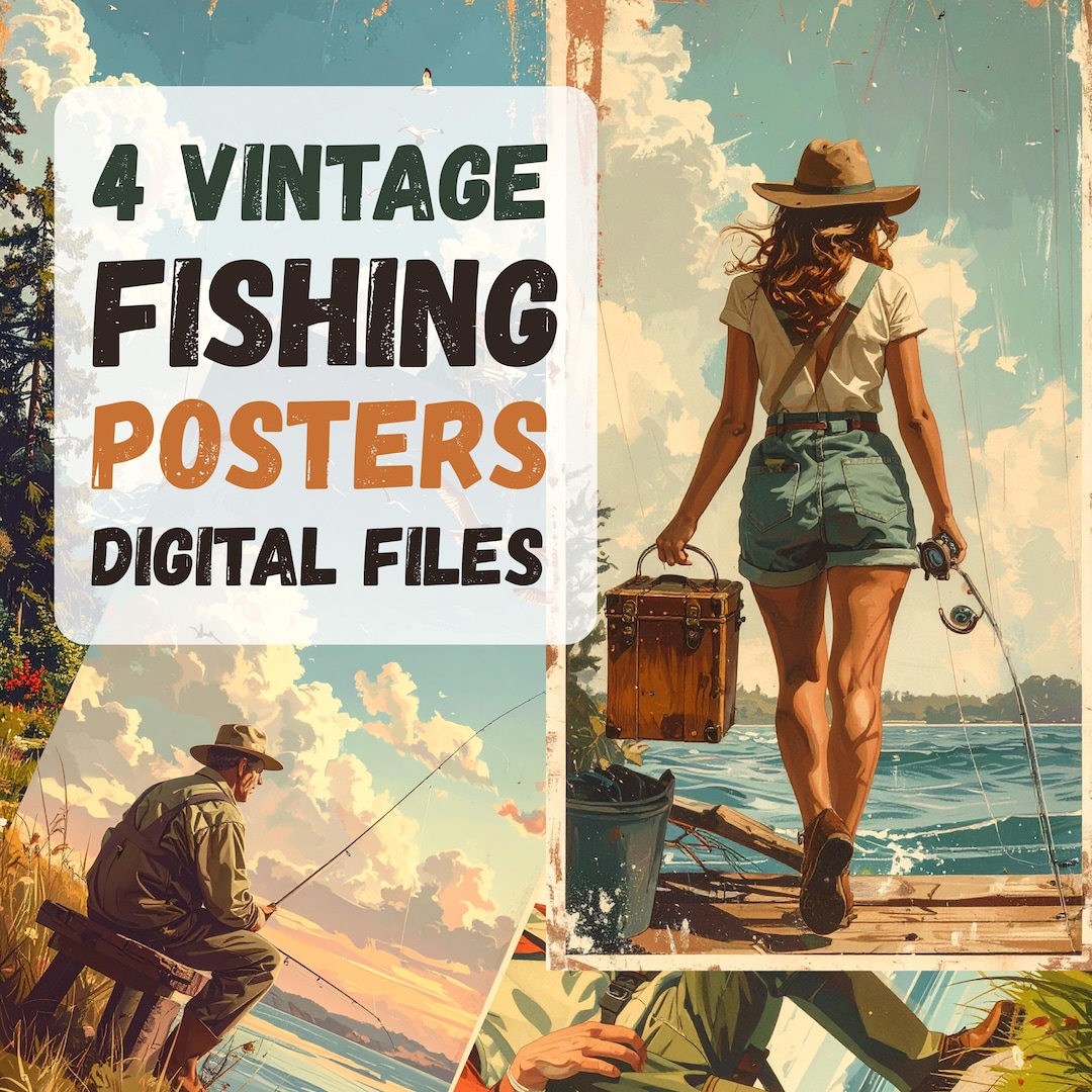 Vintage Fishing Poster Fish Artwork Wall Art Printable Clipart Digital ...
