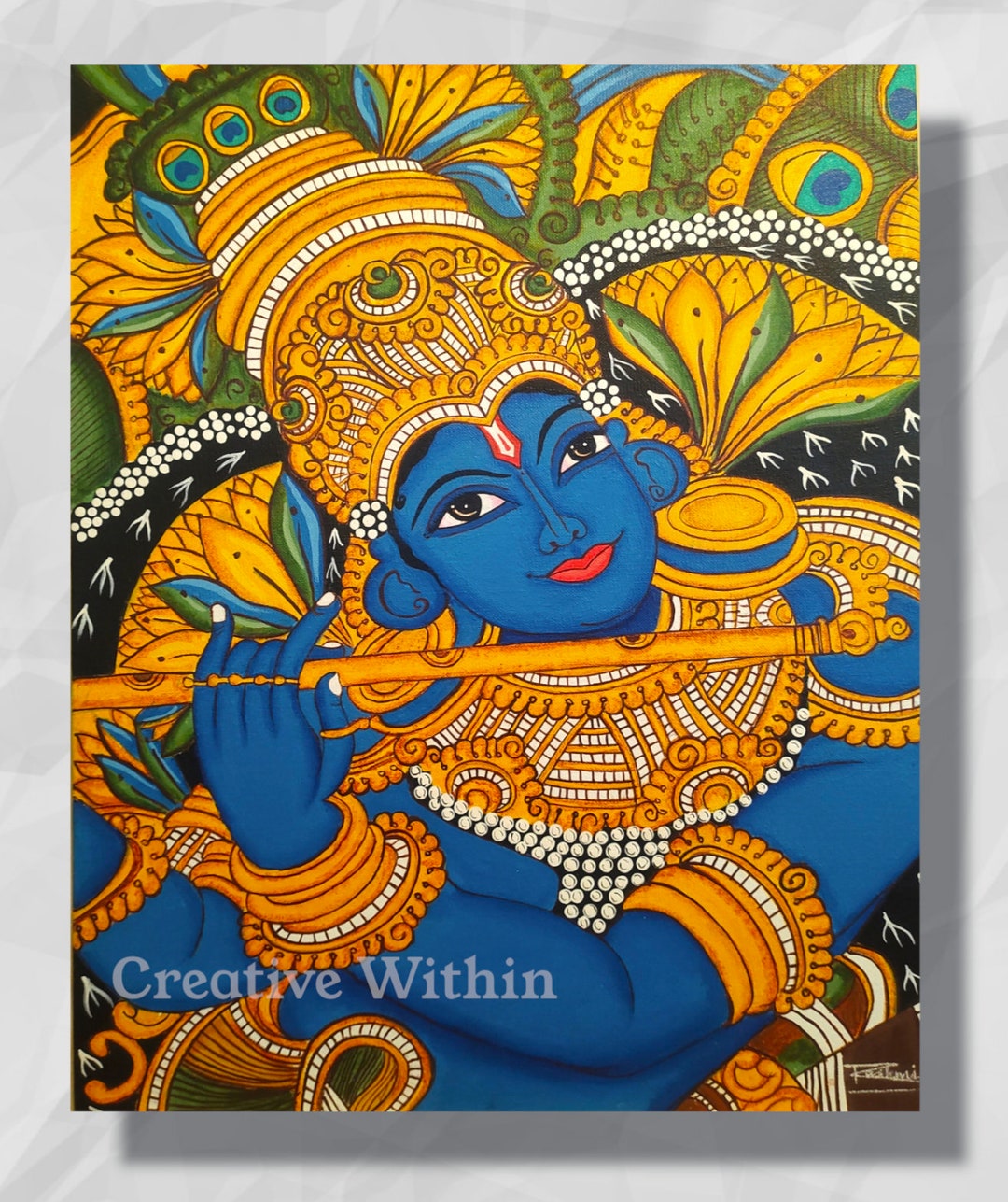 Kerala Mural Painting Krishna Playing the Flute, Traditional Indian Art ...