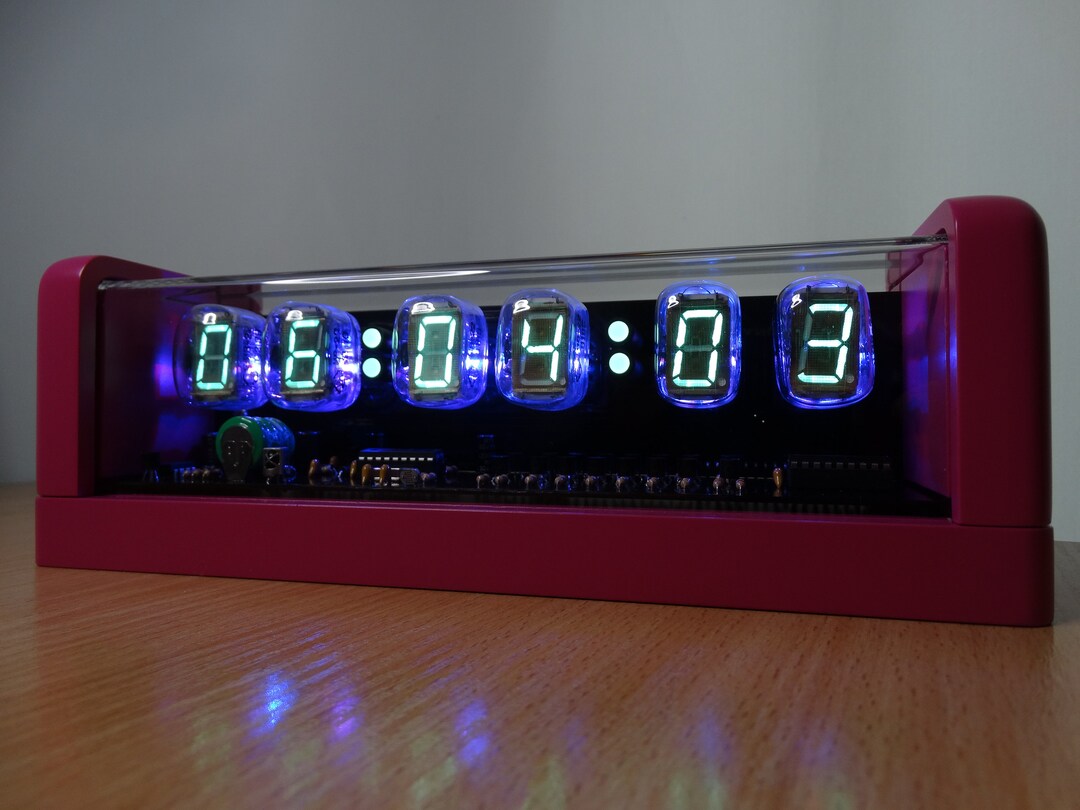 Nixie Clock With 6 IV22 VFD Tubes, Remote Control, Pink Matt Case, RGB ...