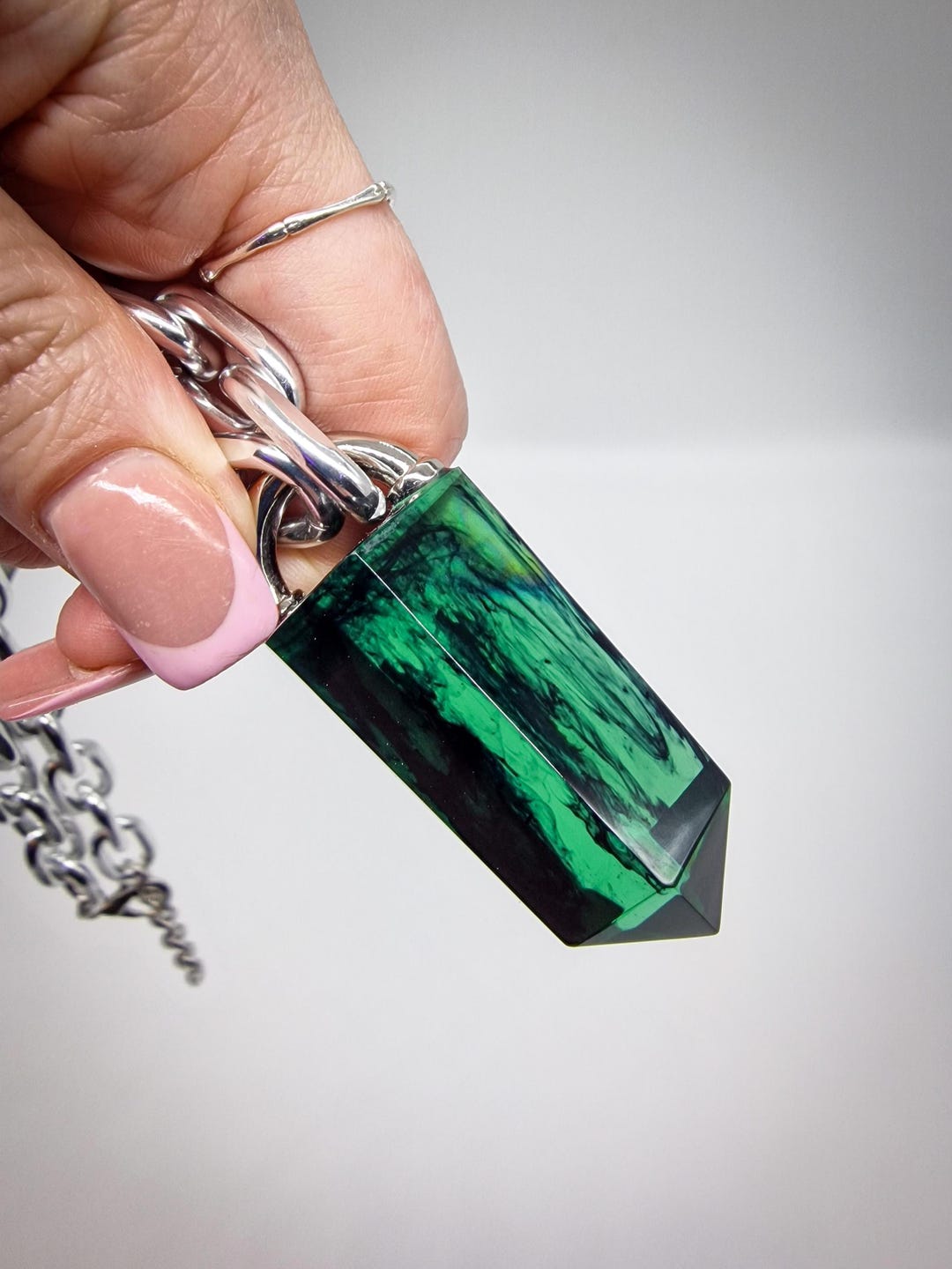Venom - Gothic Green and Black Chunky Crystal Necklace Resin Pendant Alt Emo Punk Vampire ...