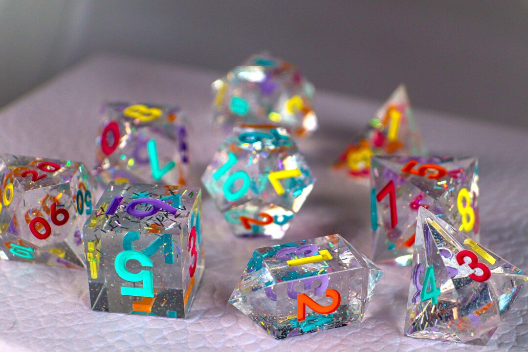 Birthday Cake Holo DND Dice Set, Resin Sharp Edge Dice Set, D&D Dice ...
