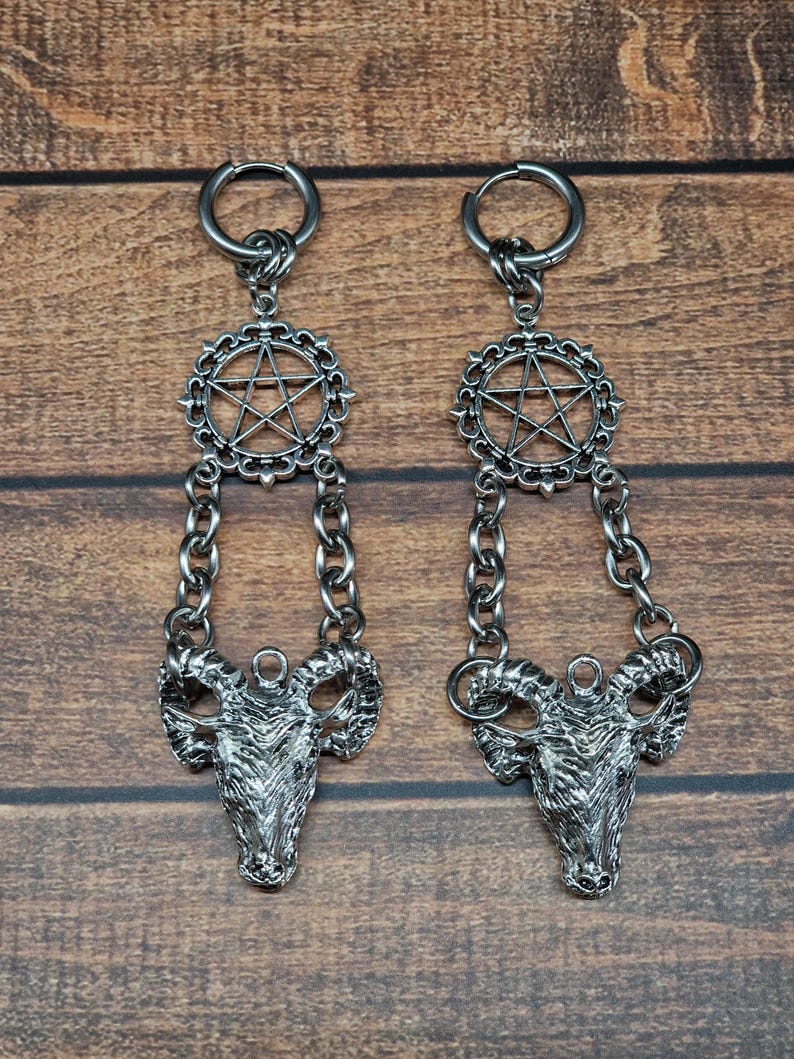 Coven Oath Earrings – Pentacle Ram Skull Dangle Earrings, Witchy Gift ...