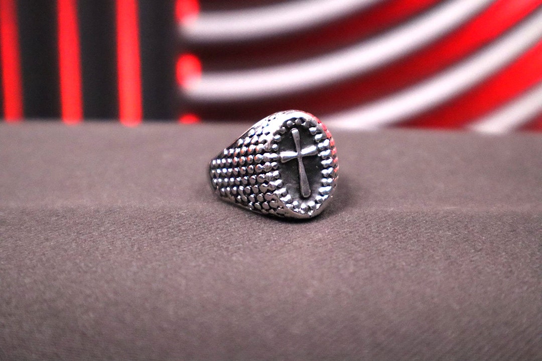 Silver Cross Mens Signet Ring Stainless Steel Men Engagement Ring ...