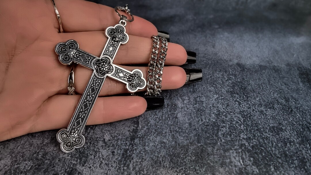 Gothic Cross Link Chain Necklace, Filigree Titanium Steel Pendant ...