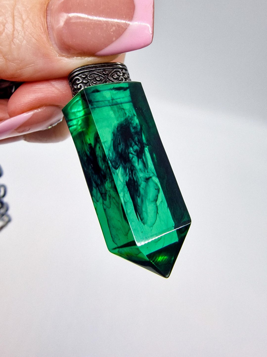 Venom - Gothic Green and Black Baby Crystal Necklace Resin Pendant Alt Emo Punk Vampire Emerald ...