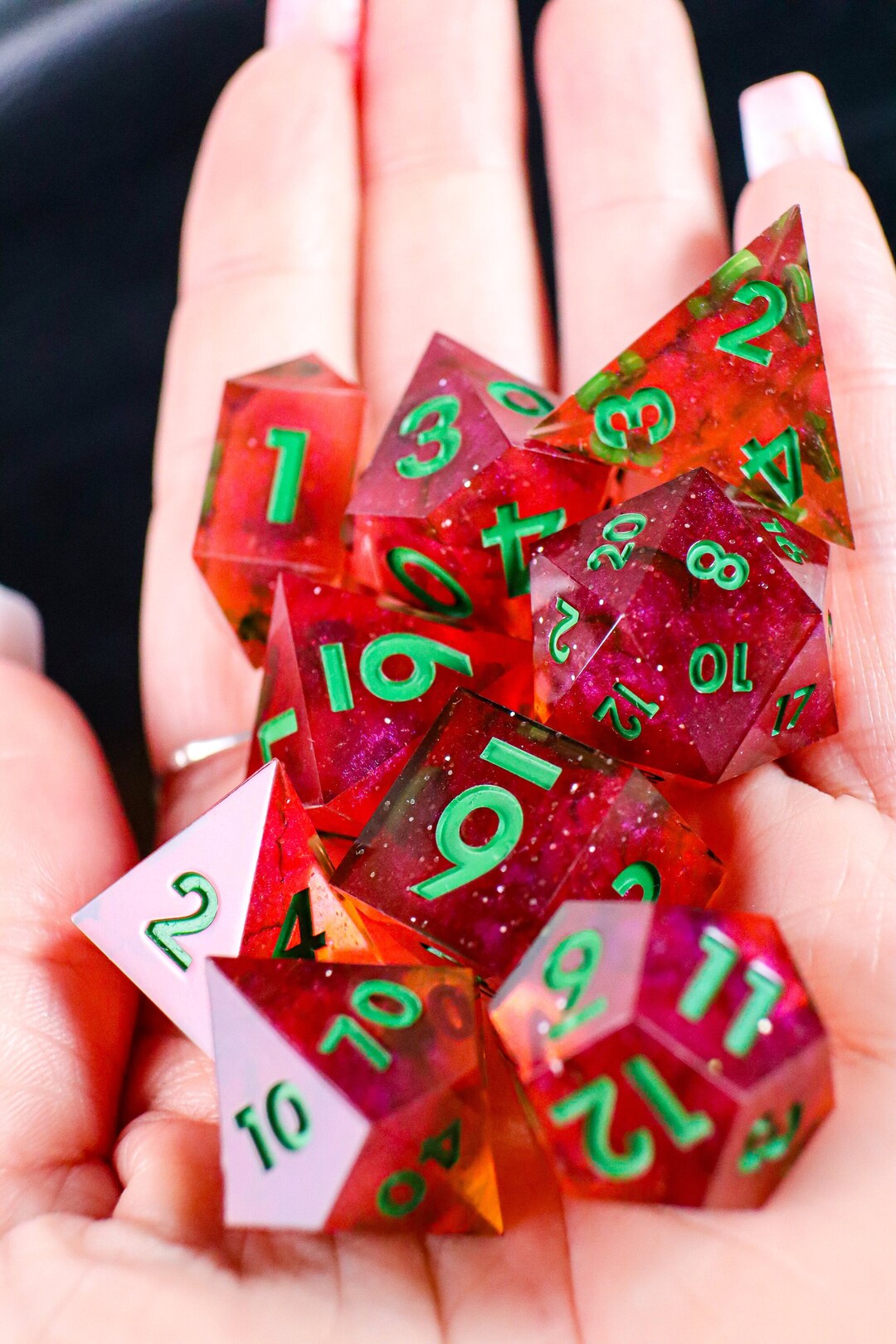 Watermelon Crush Red DND Dice Set, Resin Sharp Edge Dice Set, D&D Dice Set for Dungeons and ...