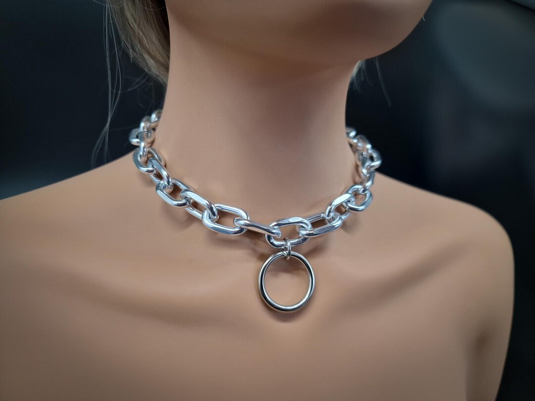 O-ring Necklace Industrial Chunky Chain Bondage Style Stainless Steel ...