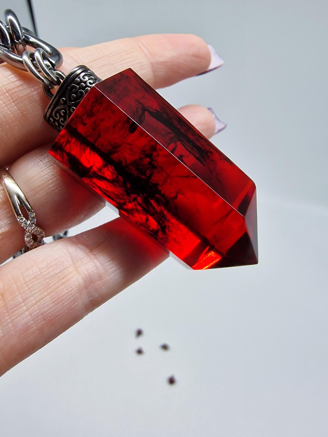Crimson Ruby - Gothic Red and Black Chunky Crystal Necklace Resin Pendant Alt Emo Punk Vampire ...