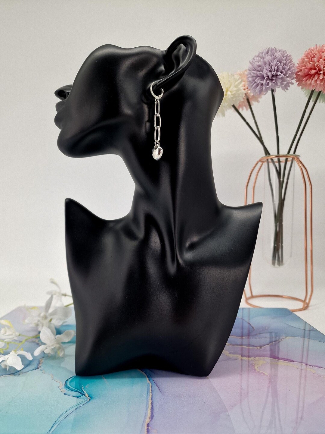 Ryuk Heart Chain Earrings Silver for Women Stainless Steel Japanese ...