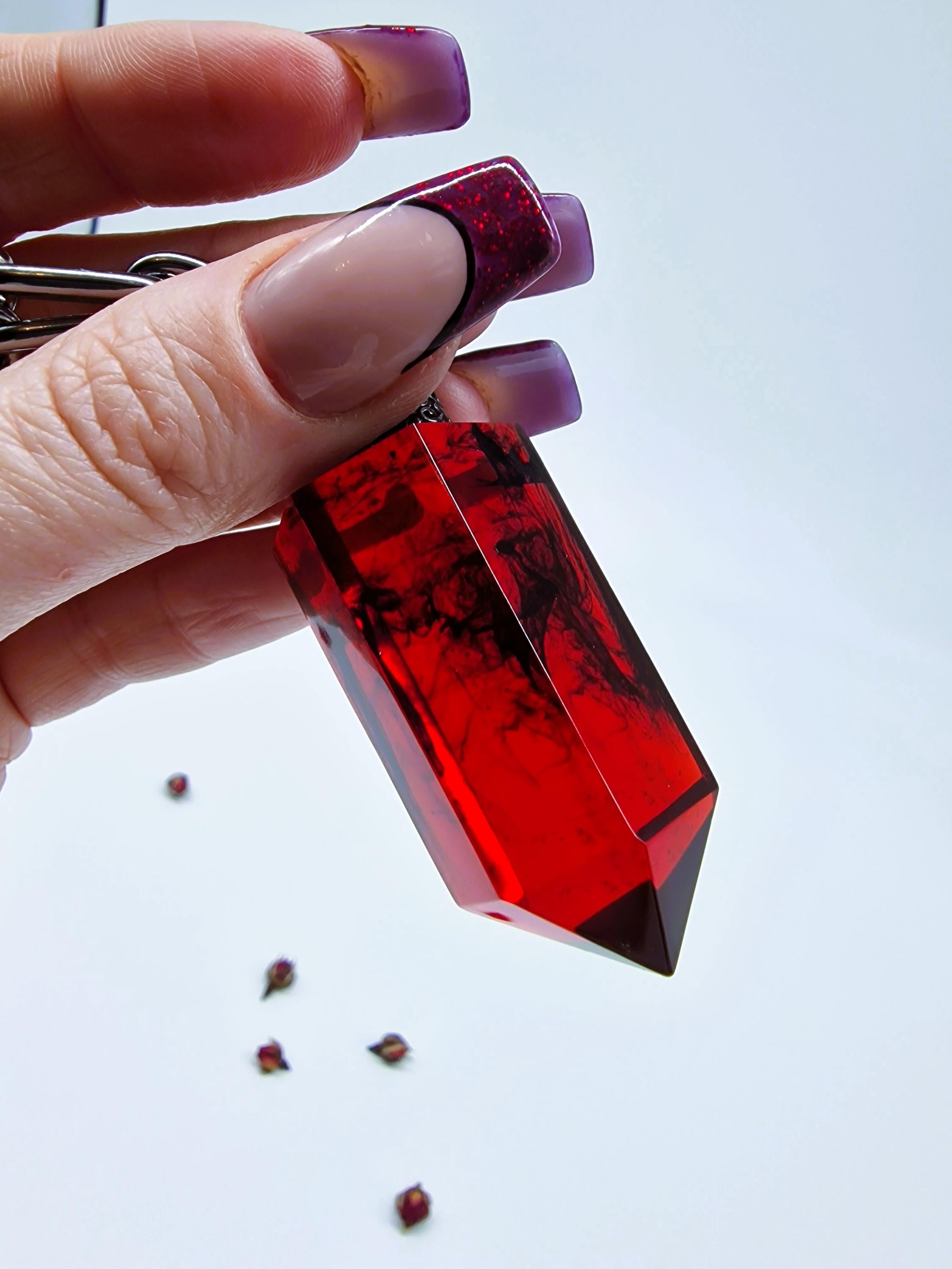 Crimson Ruby - Gothic Red and Black Chunky Crystal Necklace Resin ...