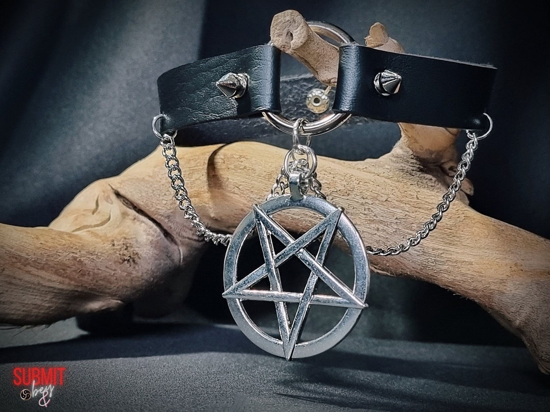 Black Leather Pentagram Choker Handmade Gothic Choker Leather Satanic ...