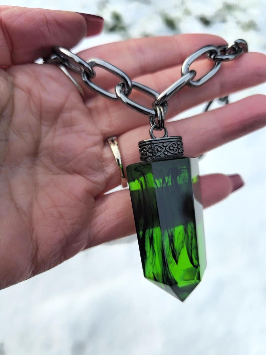 Venom - Gothic Green and Black Chunky Crystal Necklace Resin Pendant ...