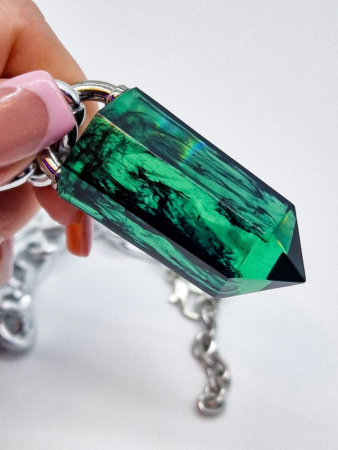 Poison Ivy Gothic Green and Black Chunky Crystal Necklace Resin Pendant Alt Emo Punk Vampire ...