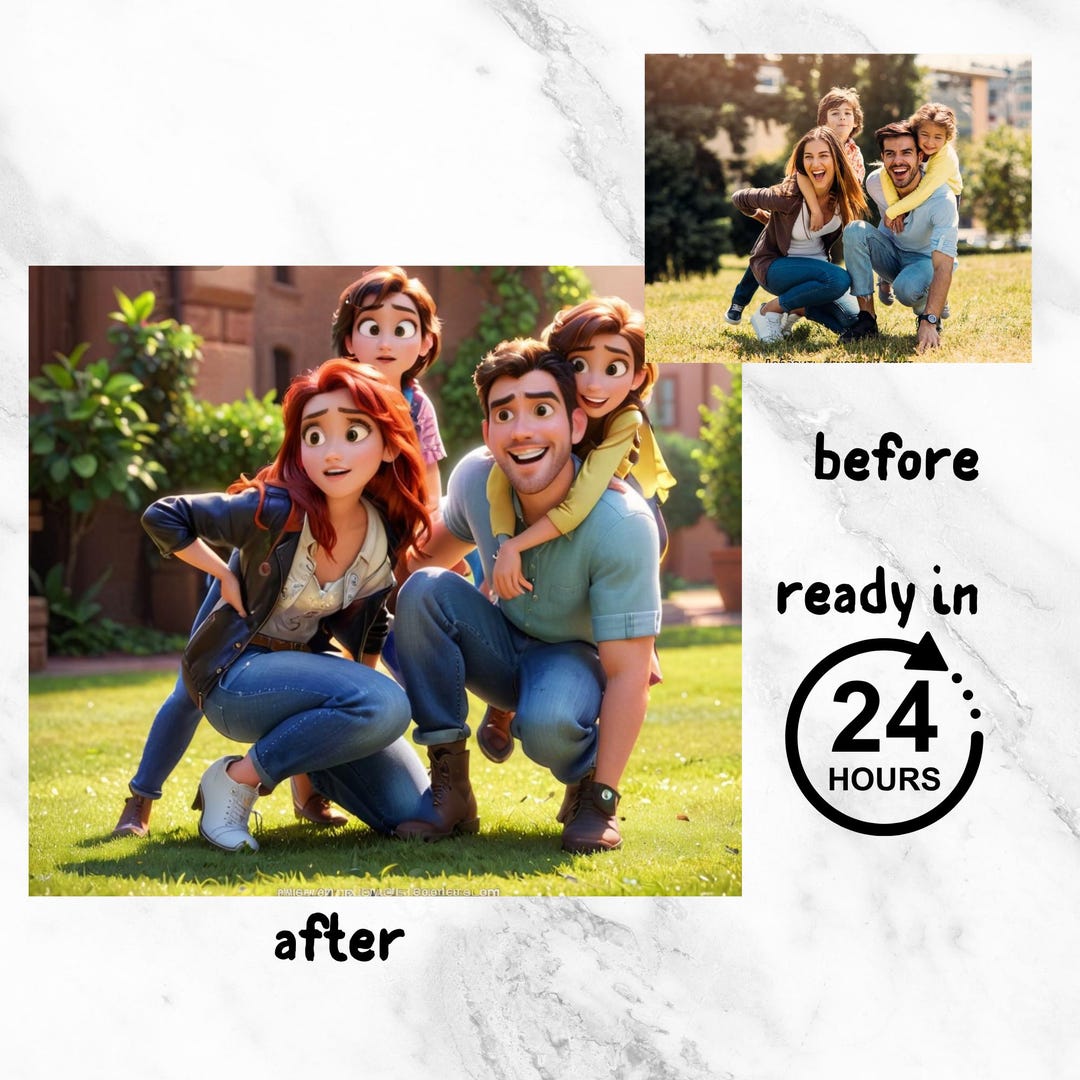 Custom Family Portrait, Pixar Style, Cartoon Character Transformation ...