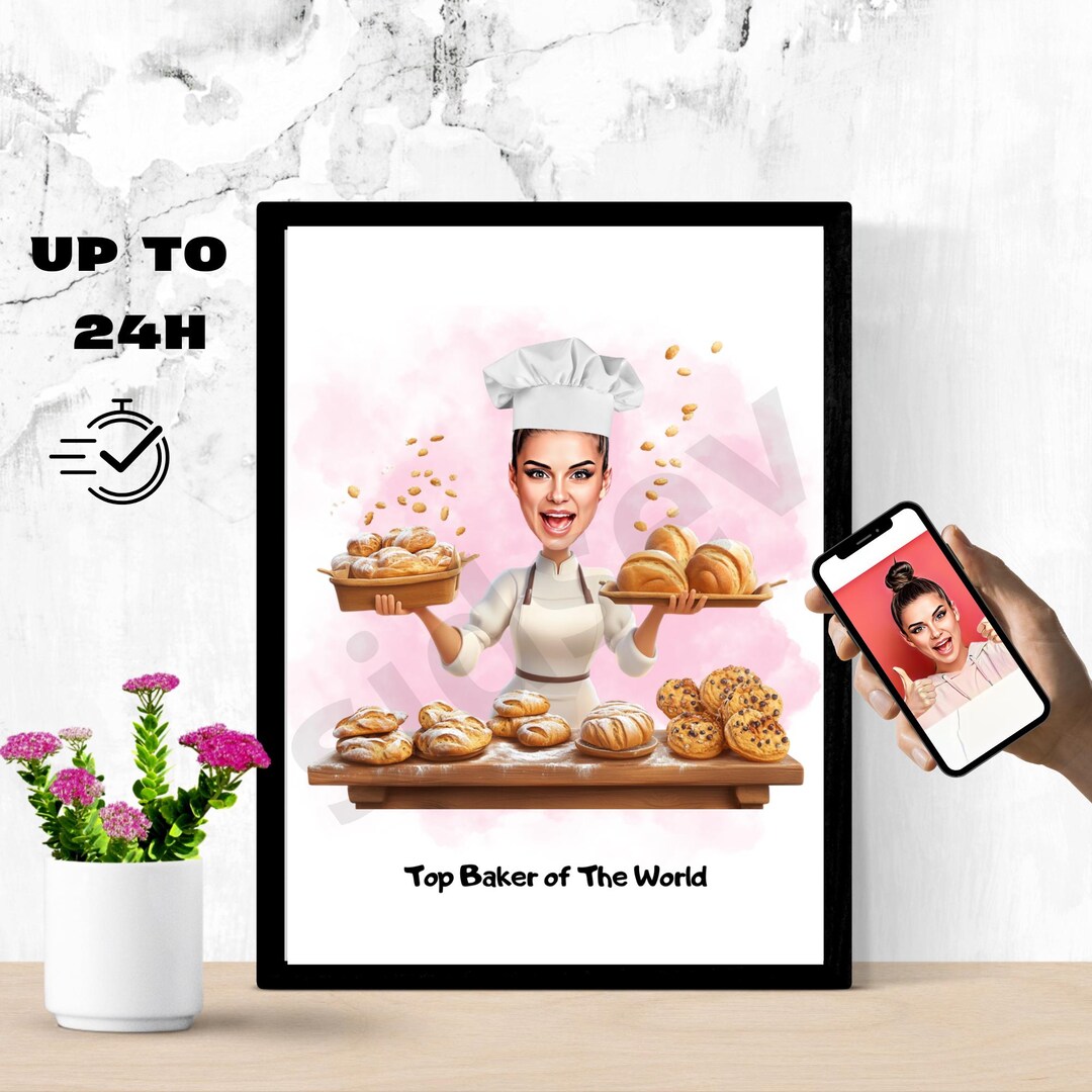 Custom Cartoon Portrait of Baker | Funny Chef Caricature | Personalized ...
