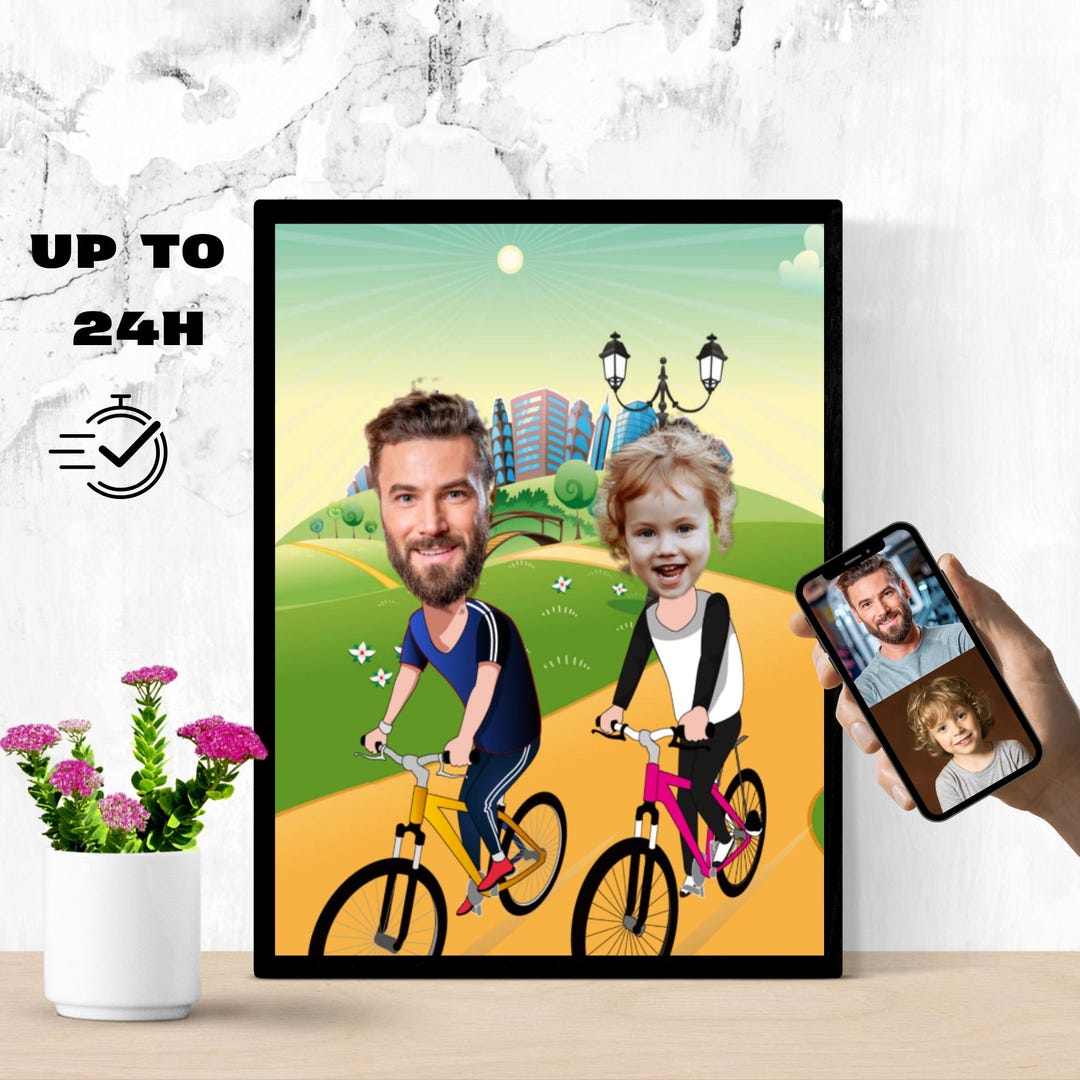 Custom Super Dad and Daughter Cartoon Portrait, Super Dad Portrait, Dad ...