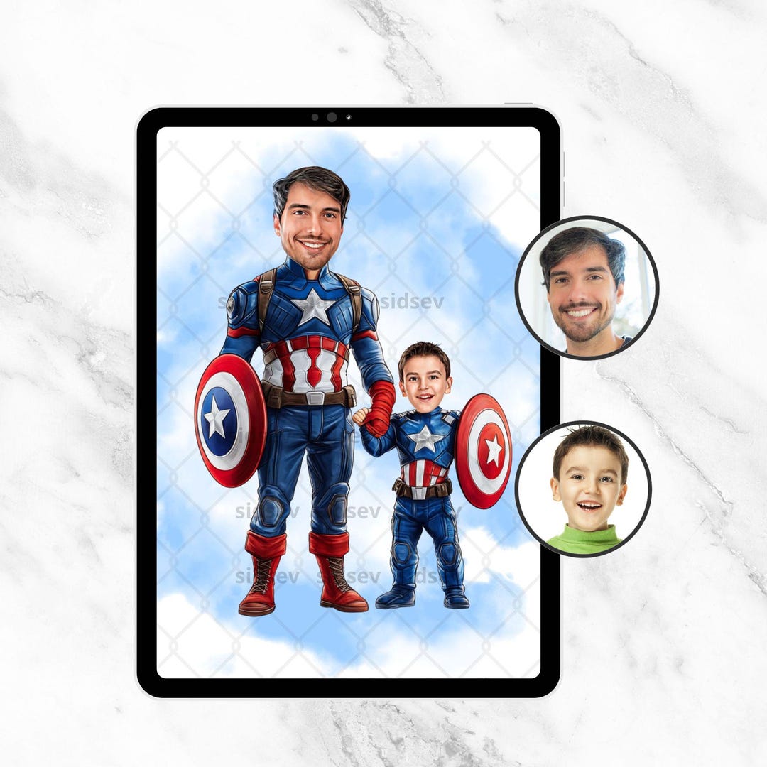 Custom Super Dad and Son Cartoon Portrait, Super Dad Portrait, Dad's ...