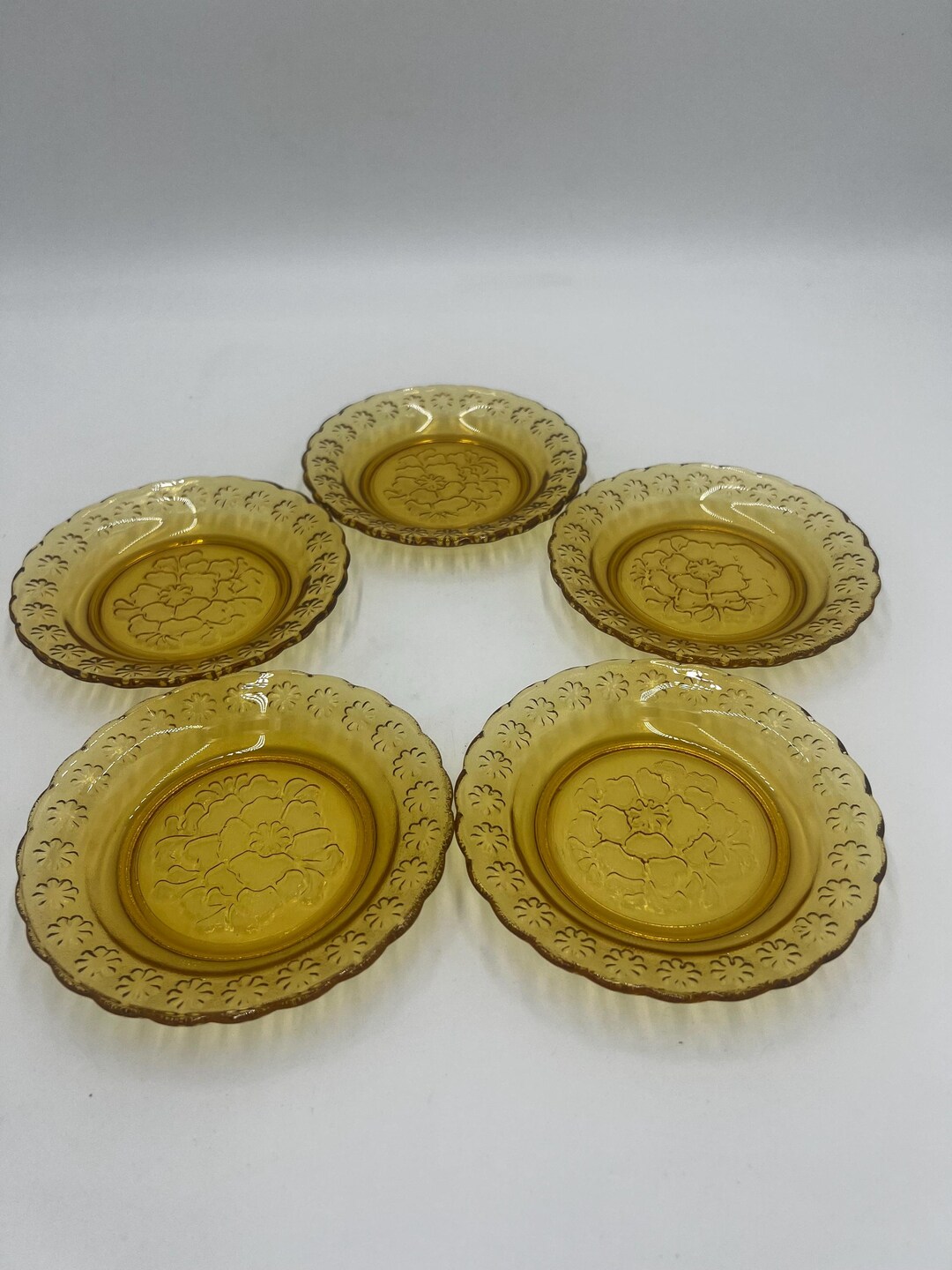 Retro Amber Glass Small Flower Embossed Plates 12.5cm X 5 - Etsy