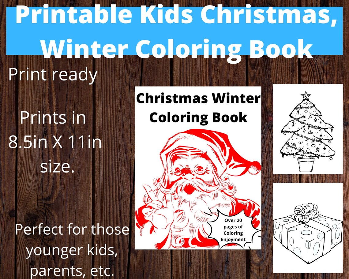 Printable Kids Christmas, Winter Coloring Book Digital PDF Download 8 ...