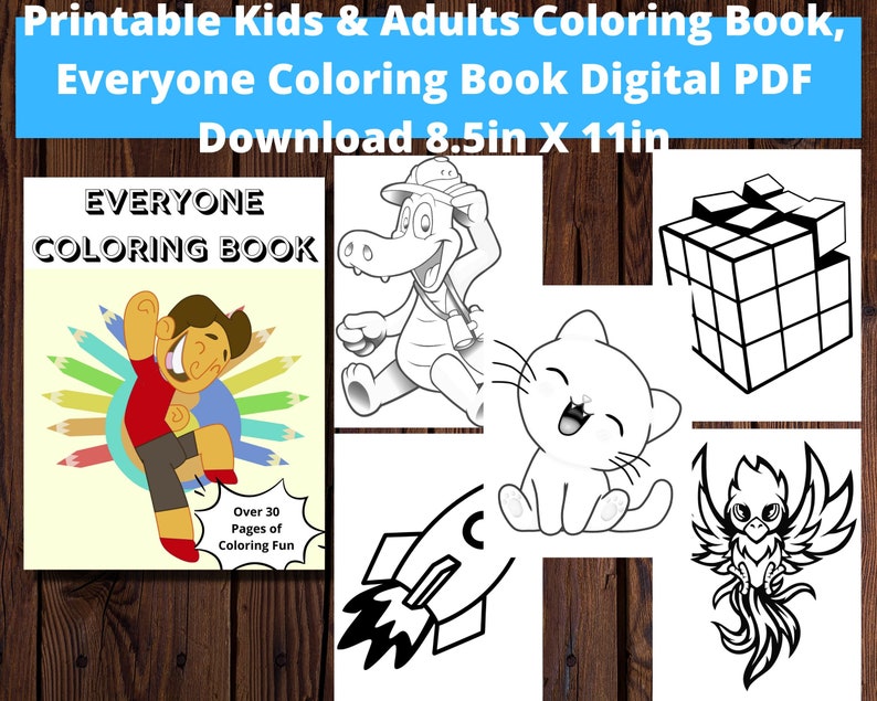 Printable Kids & Adults Coloring Book, Everyone Coloring Book Digital ...