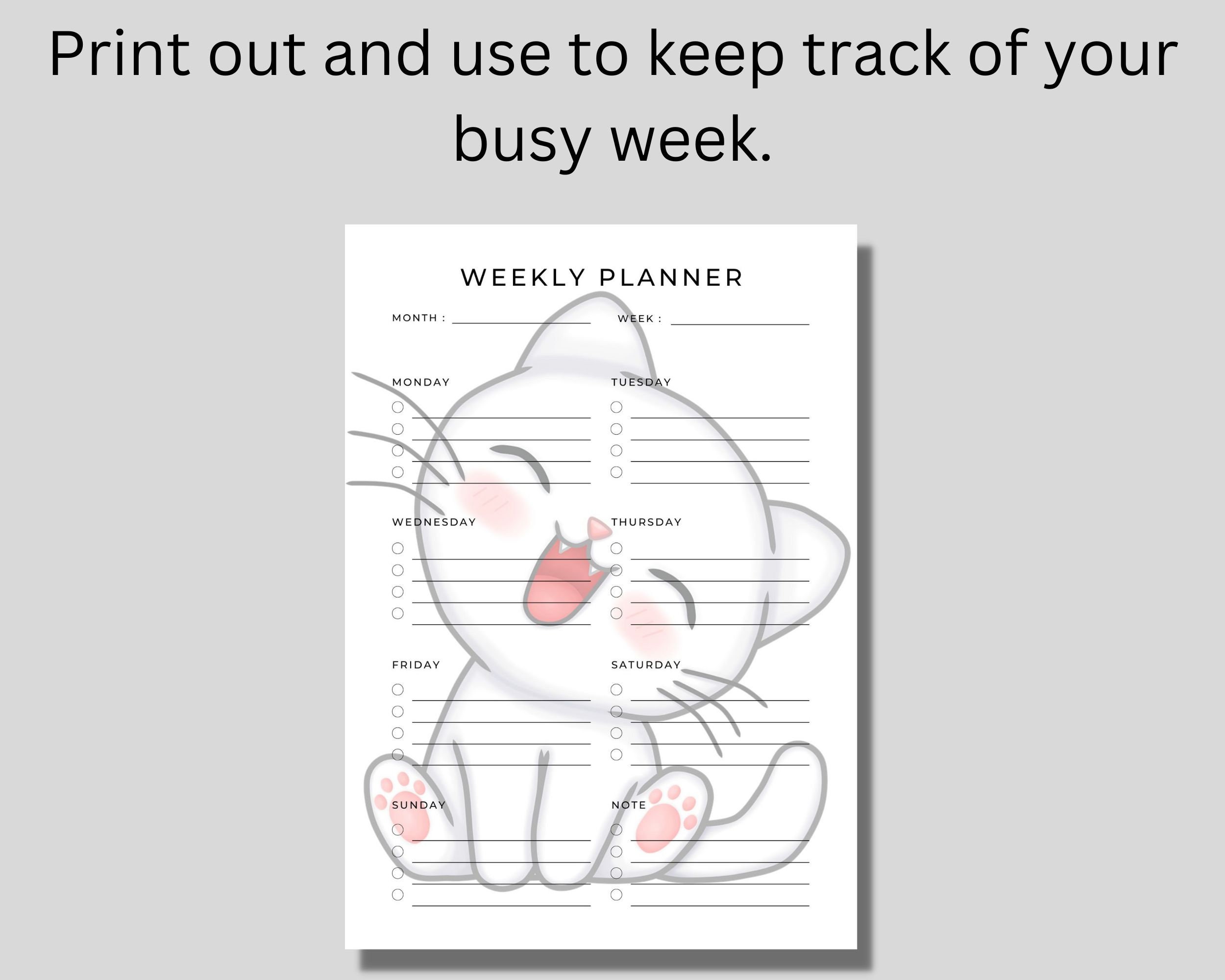 Kitty Weekly Planner | Cat Lover Printable (PDF) | 8.5x11in - Etsy