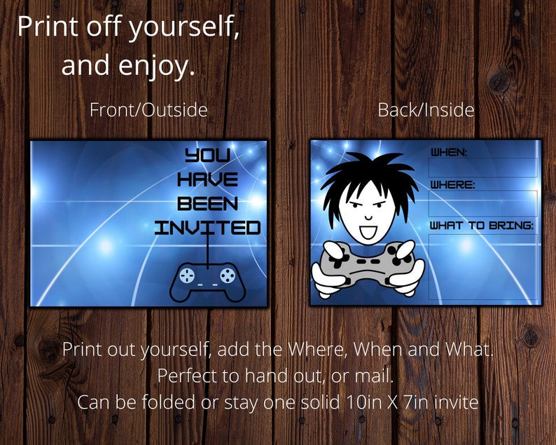 Printable DIY Birthday, Gamer, Party Invite 10in X 7in Digital PDF ...