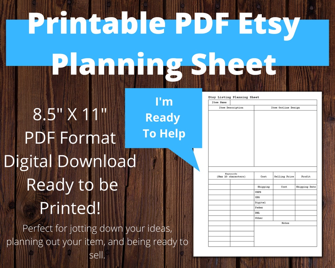 Printable PDF Etsy Planning Sheet Printable Planning Template 8.5in X ...