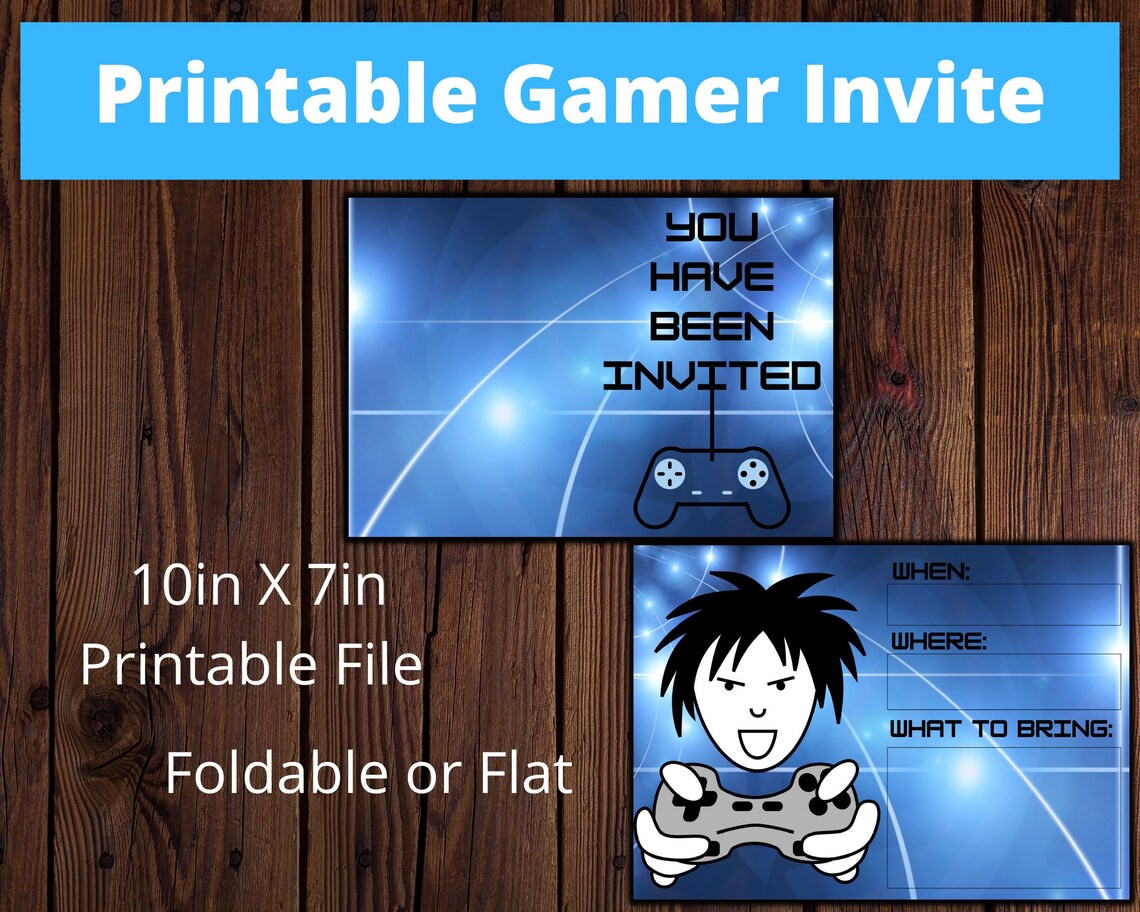 Printable DIY Birthday, Gamer, Party Invite 10in X 7in Digital PDF ...