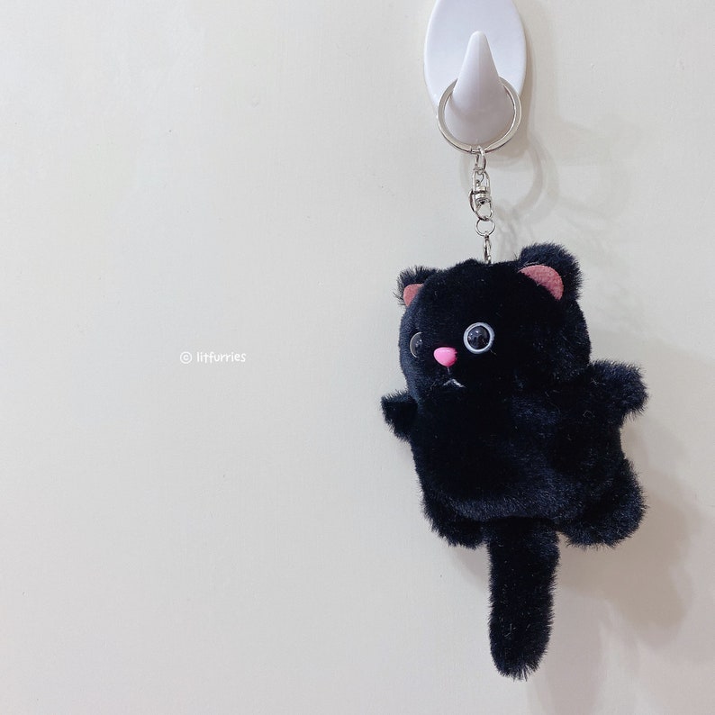 BLACK CAT Keychain Plush Keychain Handmade Keychain Gift - Etsy