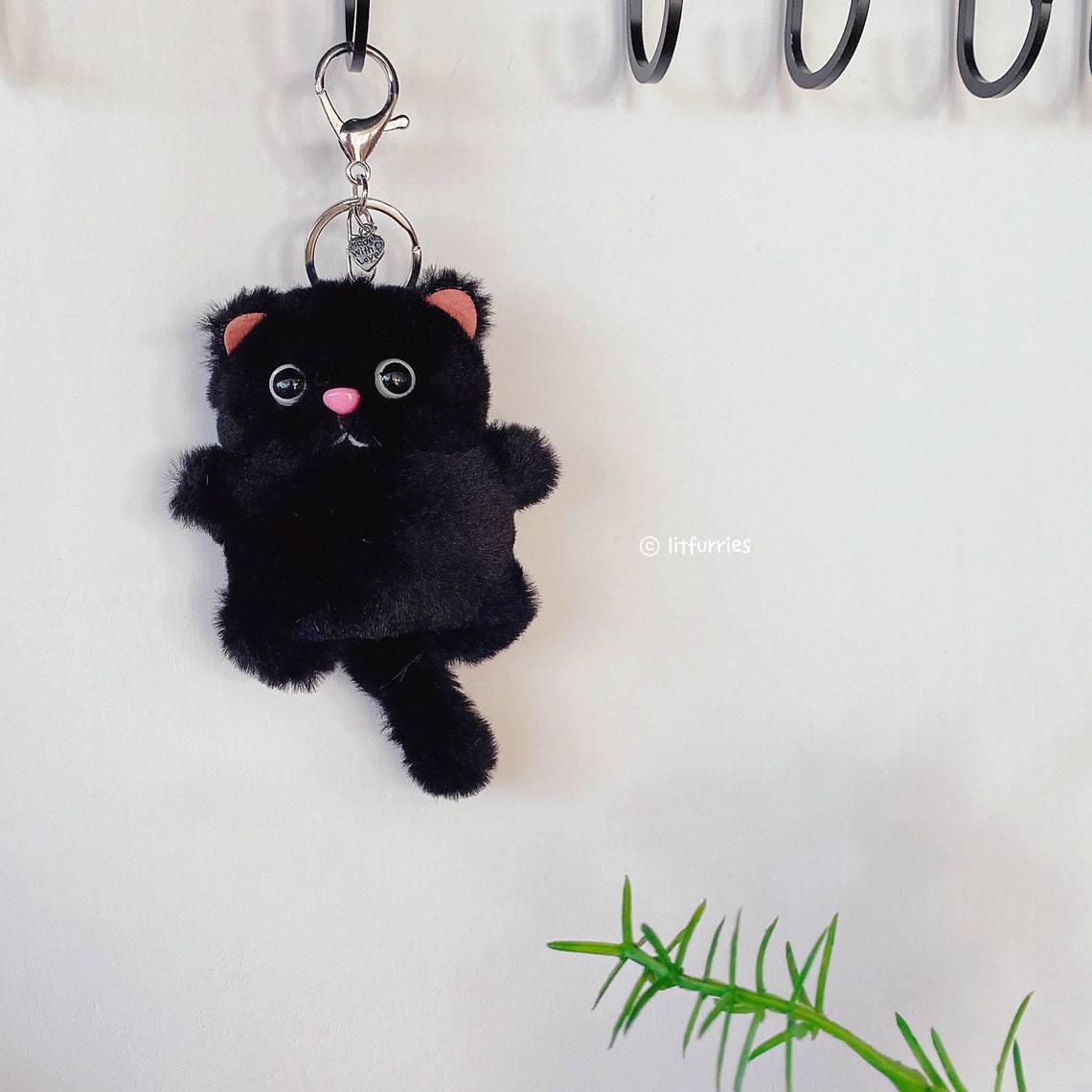 BLACK CAT Keychain | Plush Keychain | Handmade Keychain | Gift for Her ...