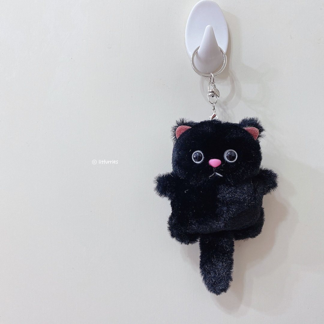 BLACK CAT Keychain Plush Keychain Handmade Keychain Gift - Etsy