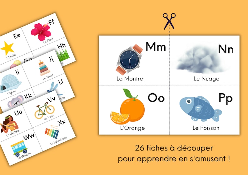 ALPHABET 26 Fiches Imprimables En Français / Printable Alphabet Flash ...