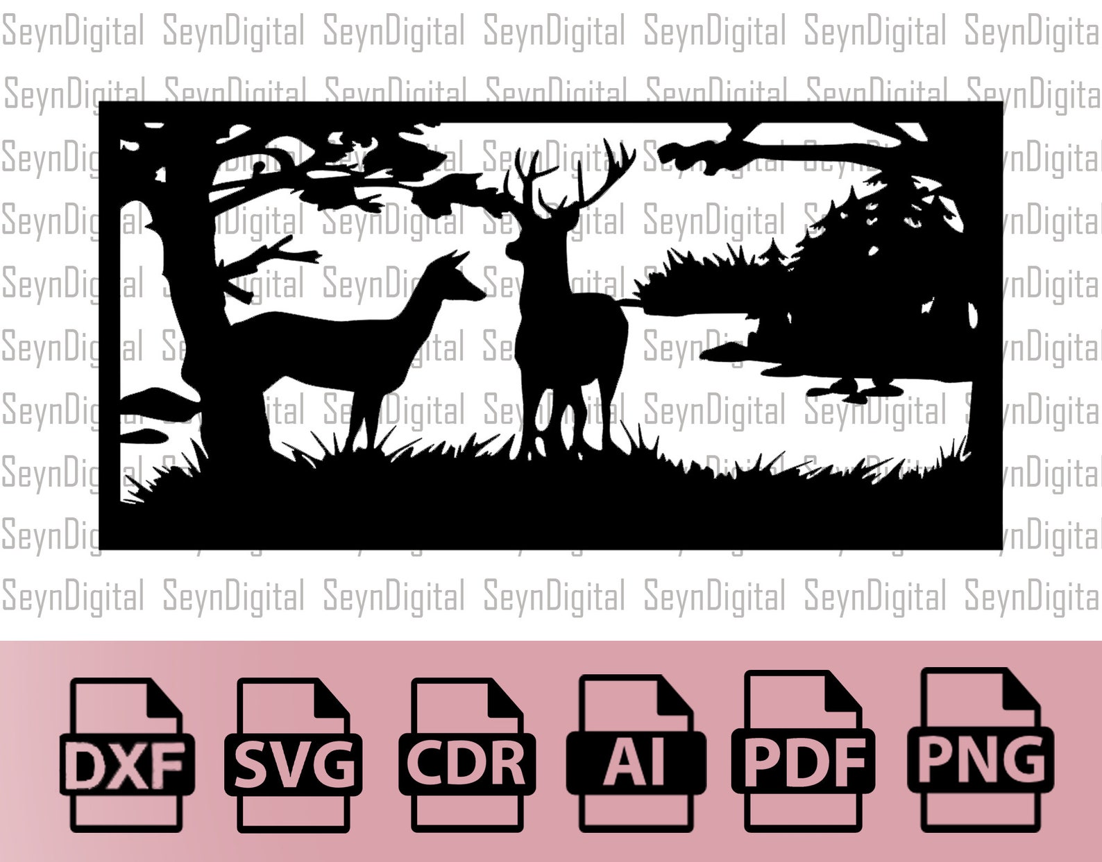 Deer Scene Forest Dxfdeer Svgforest Svgnature Scene - Etsy
