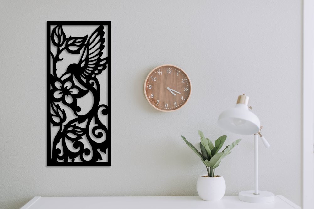 Hummingbird Flower Panel Laser Cut Svg Files Wall Sticker Engraving ...