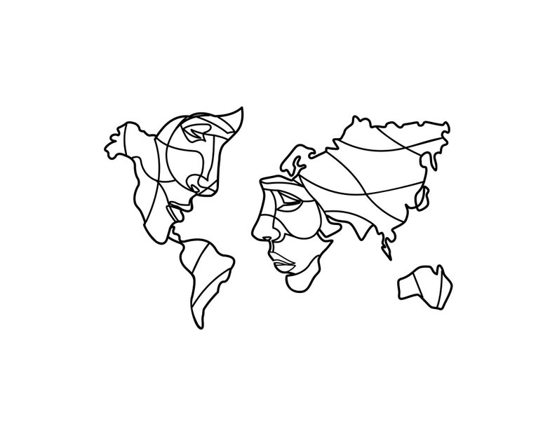 Wall Art Faces of the World Map Laser Cut, Svg, Dxf, Plan, CNC Cutting ...