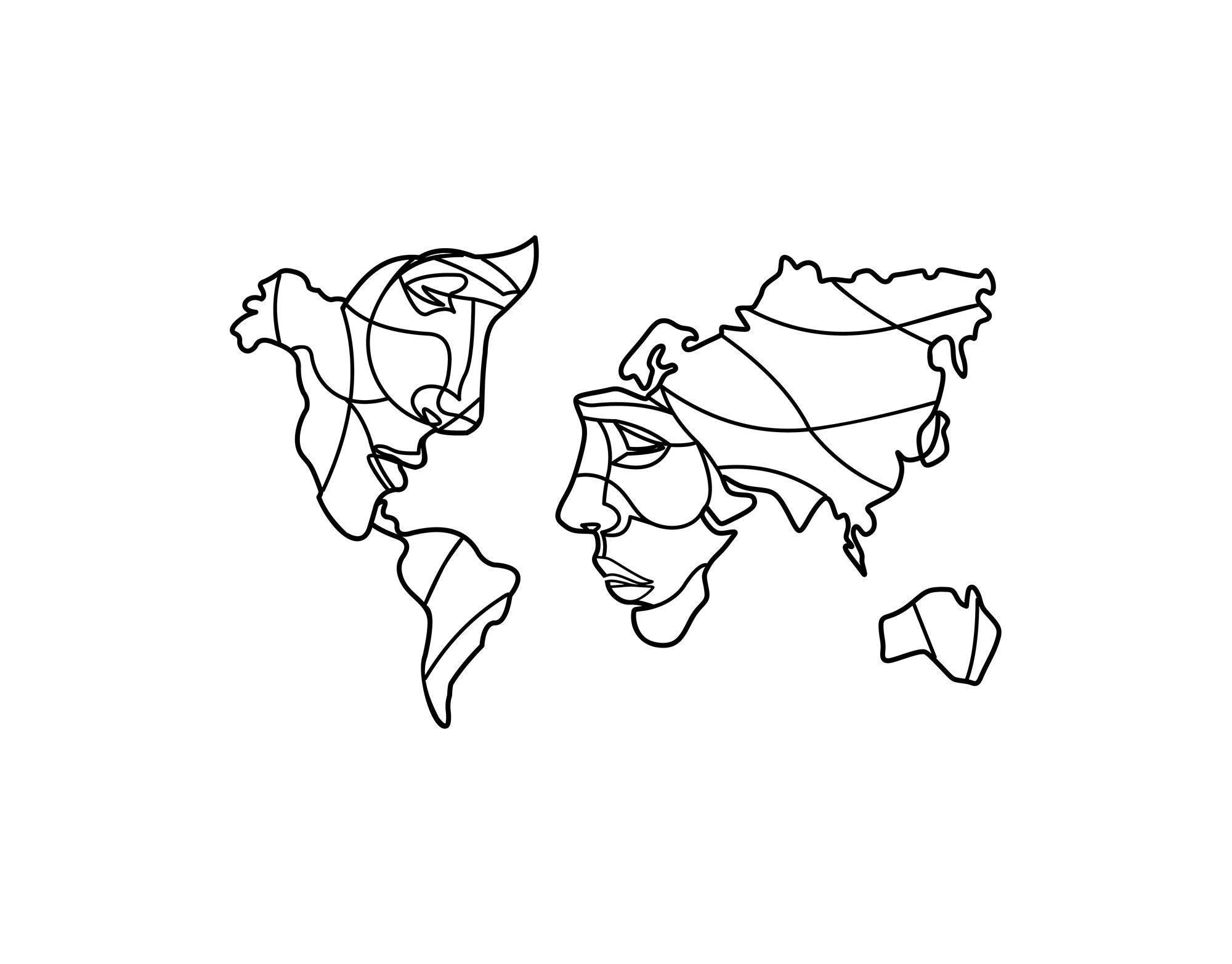 Wall Art Faces of the World Map Laser Cut, Svg, Dxf, Plan, CNC Cutting ...